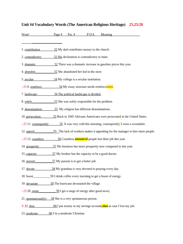 Unit #4 Vocabulary Words | PDF