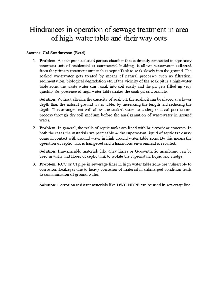 Wastewater Treatment in High Water Table Zone | PDF
