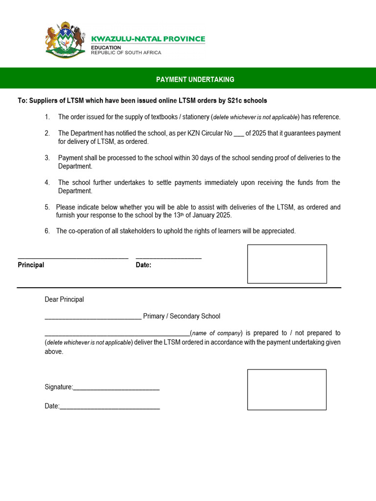 Payment Undertaking For School-Based LTSM 2024-2025 | PDF