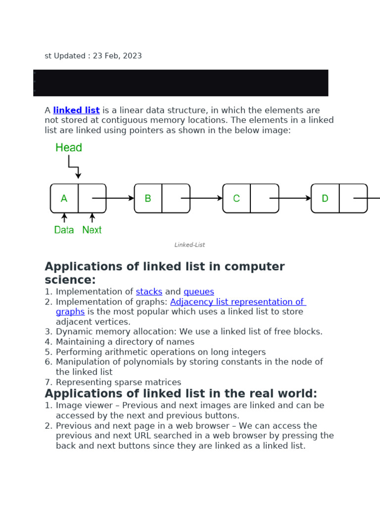 Applications of Linked List in Computer Science | PDF