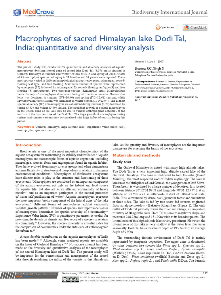 Macrophytes of Sacred Himalayan Lake Dodi Tal, India: Quantitative and ...
