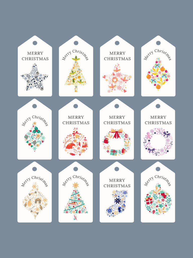 Blue Minimal Aesthetic Christmas Gift Tags A4 Document PDF | PDF