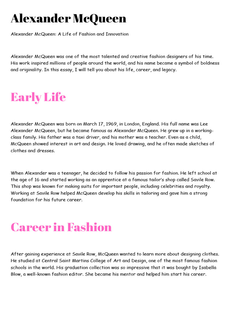 Alexander McQueen: Life and Legacy | PDF | Fashion | Clothing