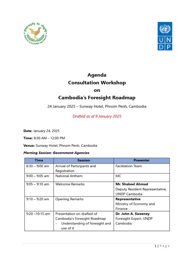 Agenda Foresight Roadmap Workshop Gov't | PDF