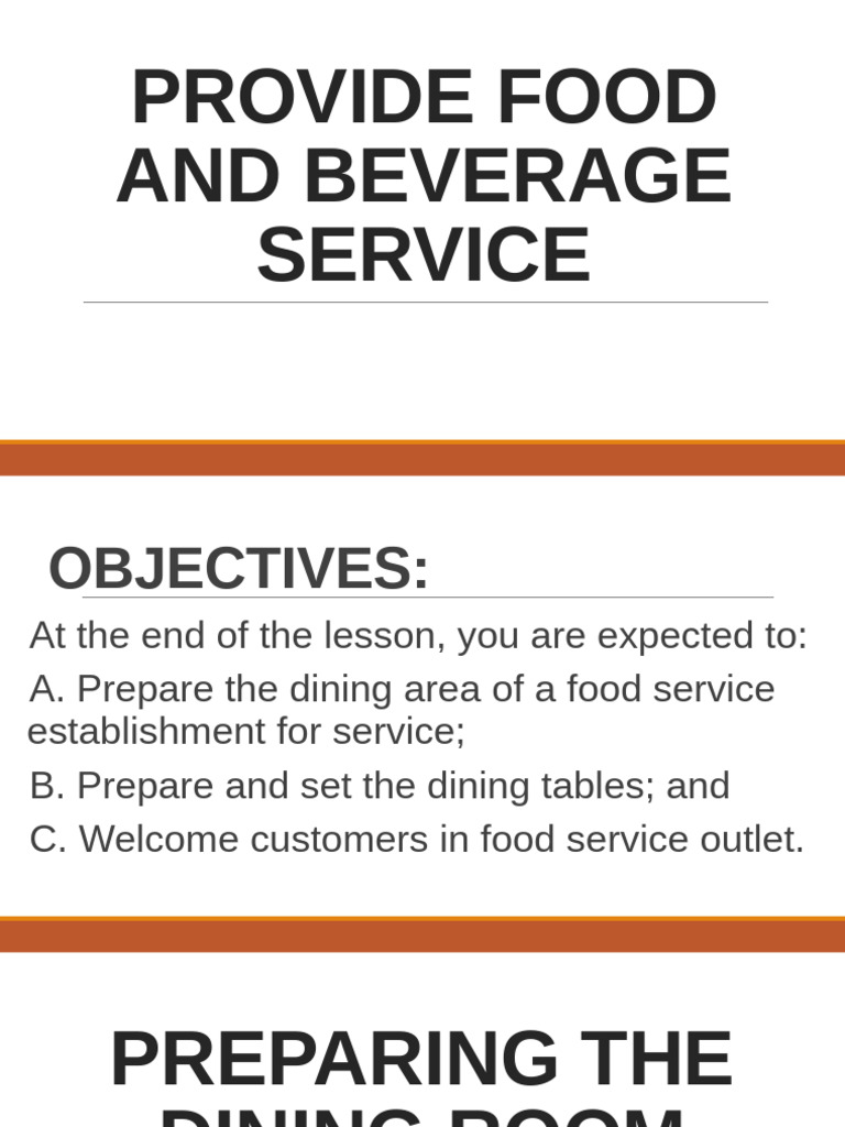 Provide Food and Beverage Service | PDF | Restaurants | Dining Room