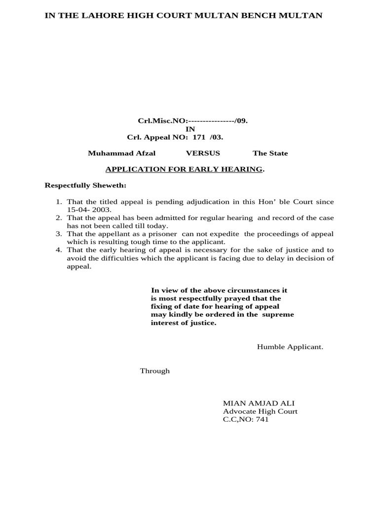 Application For Early Hearing Crl. | PDF