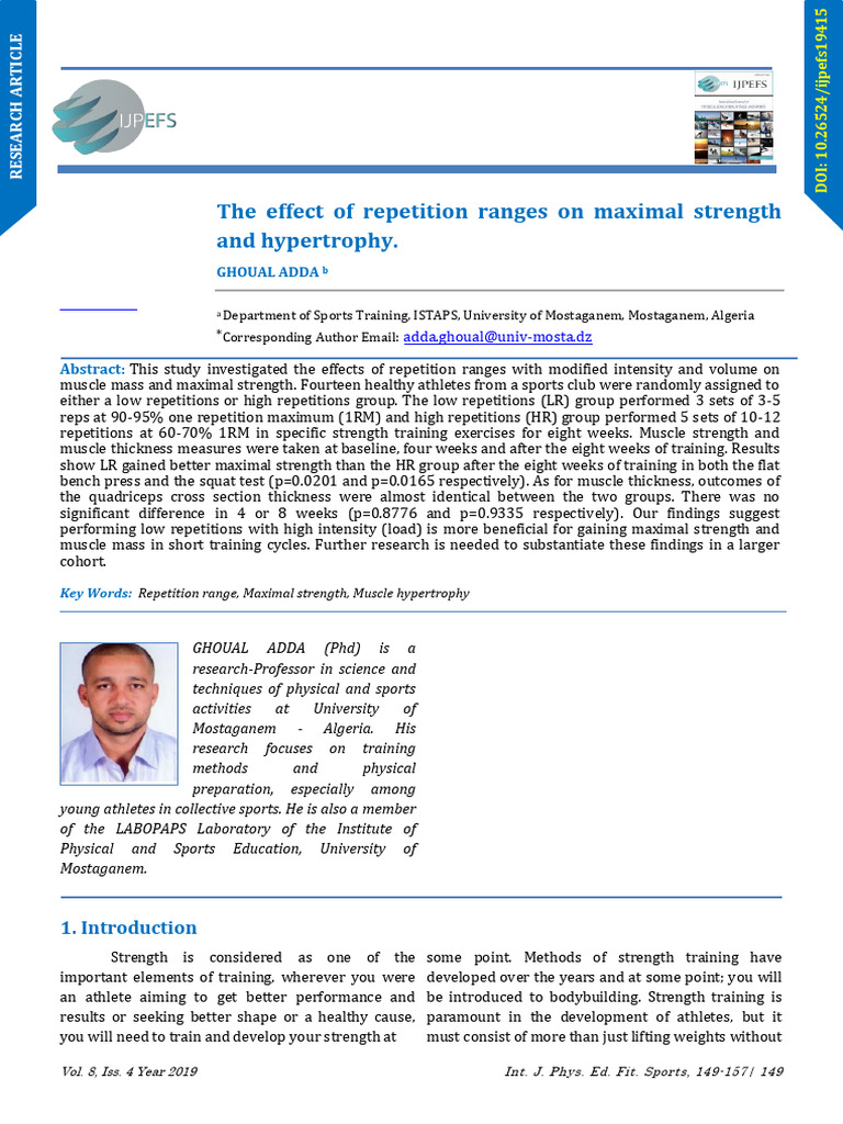 The Effect of Repetition Ranges On Maximal Strengt | PDF | Strength ...