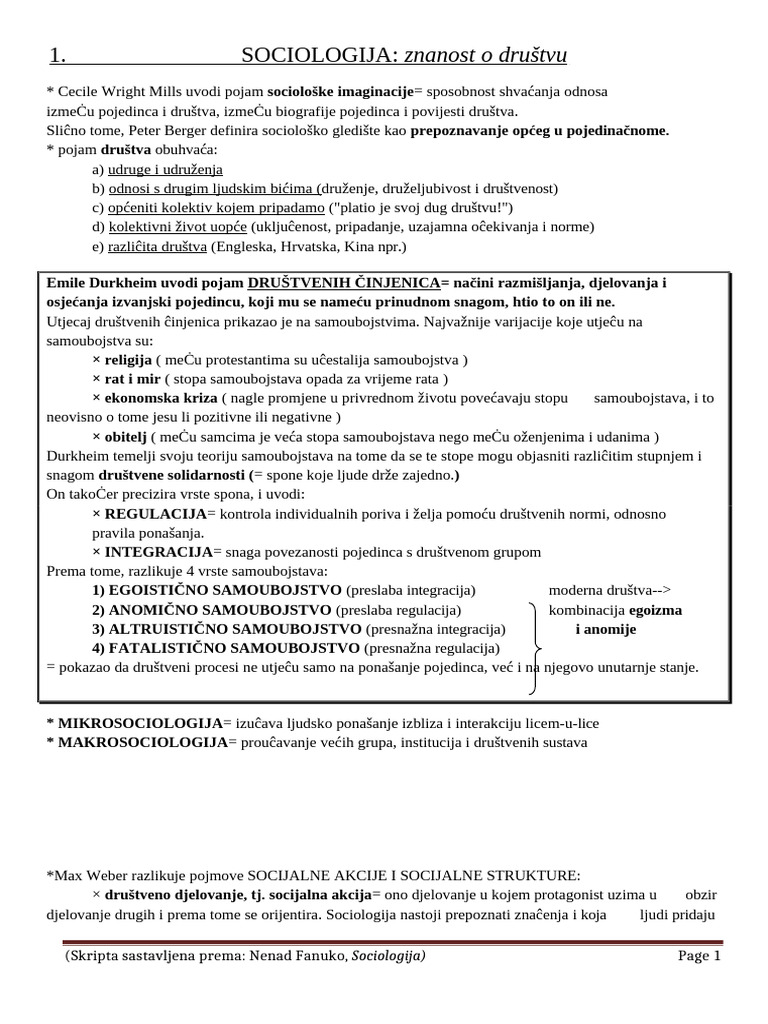 Sociologija Skripta Za Dravnu Maturu | PDF