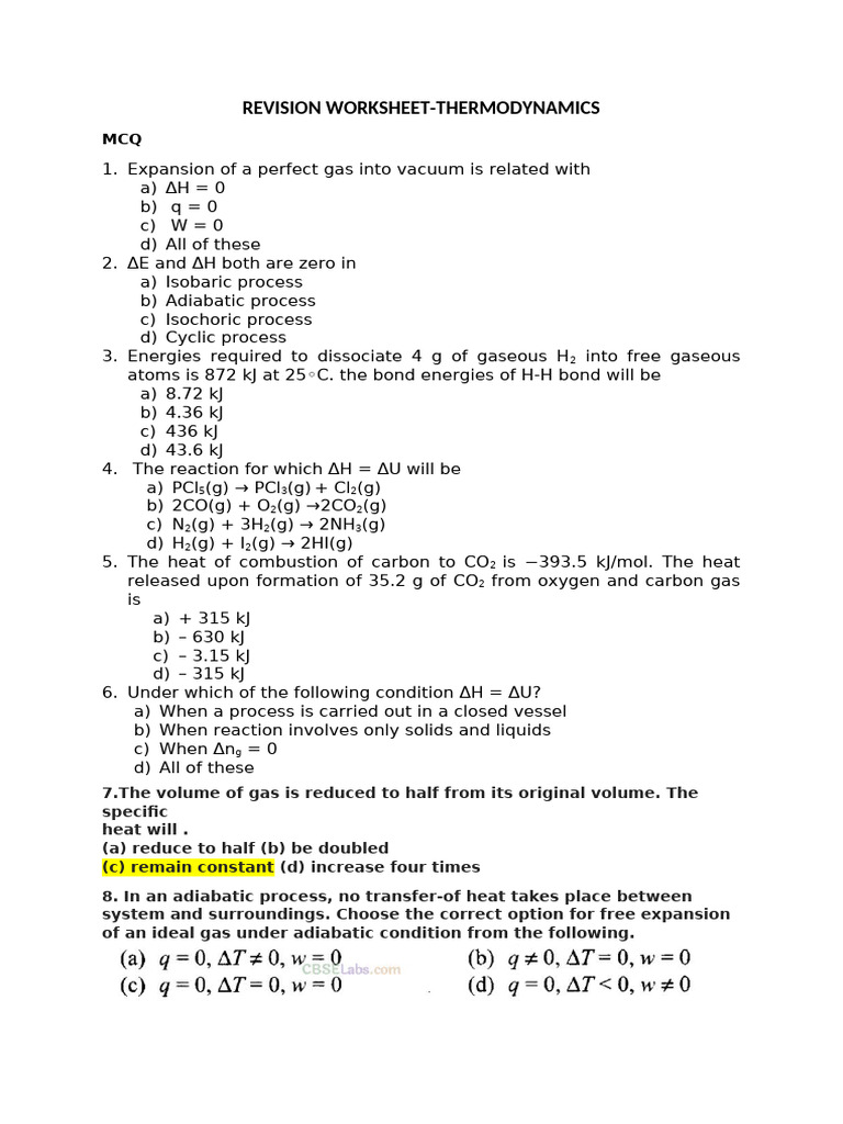 XIREVISION_WORKSHEET | PDF | Gases | Chemical Reactions