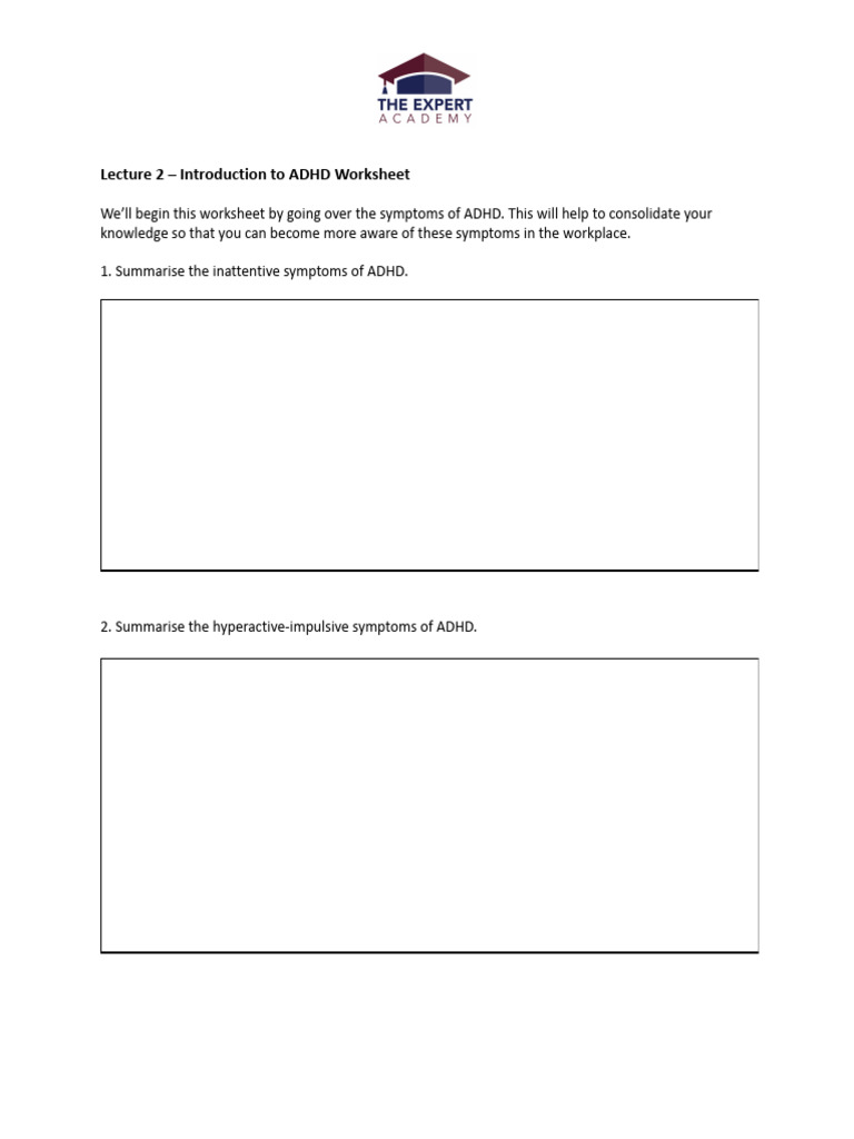 L2 Introduction To ADHD Worksheet | PDF