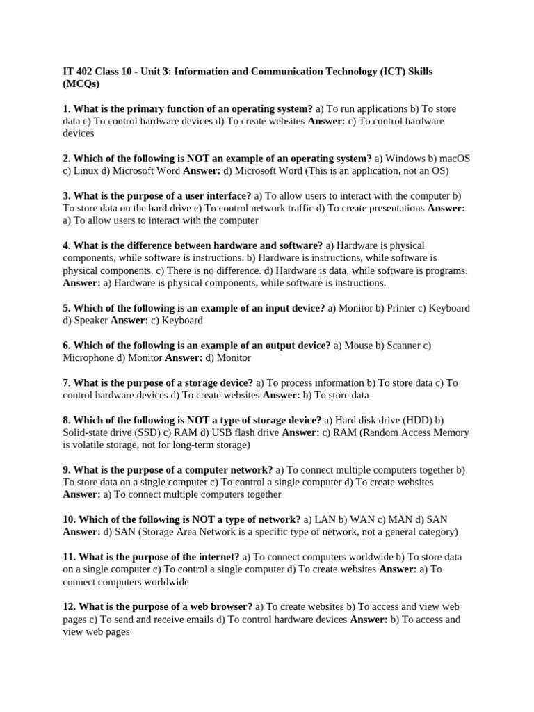 Unit 3 Important MCQ IT 402 | PDF | Computer Hardware | Operating System