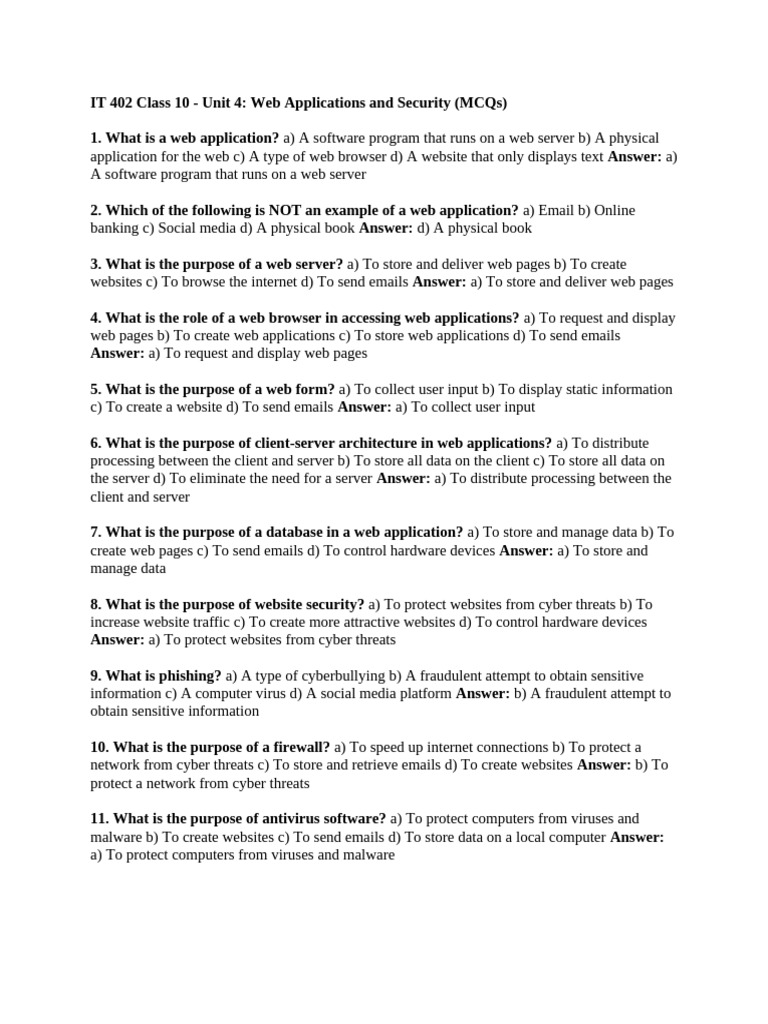 Unit 4 Important MCQ IT 402 | PDF | World Wide Web | Internet & Web