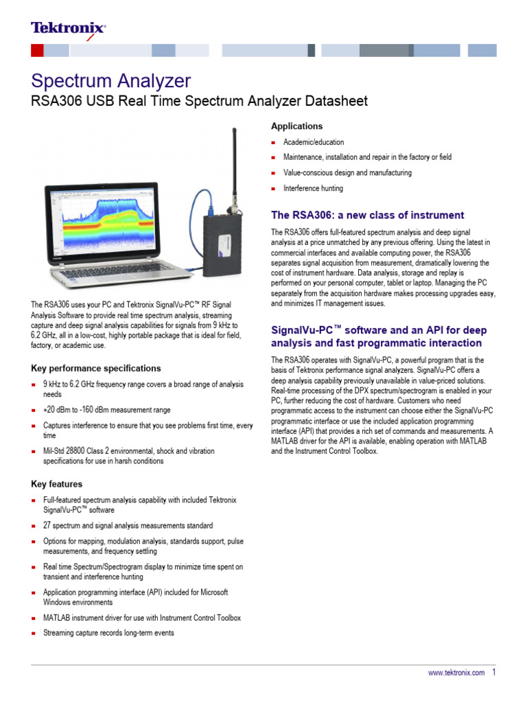 Tektronix - RSA306 USB Spectrum Anayzer Datasheet 0 - 4 | PDF ...