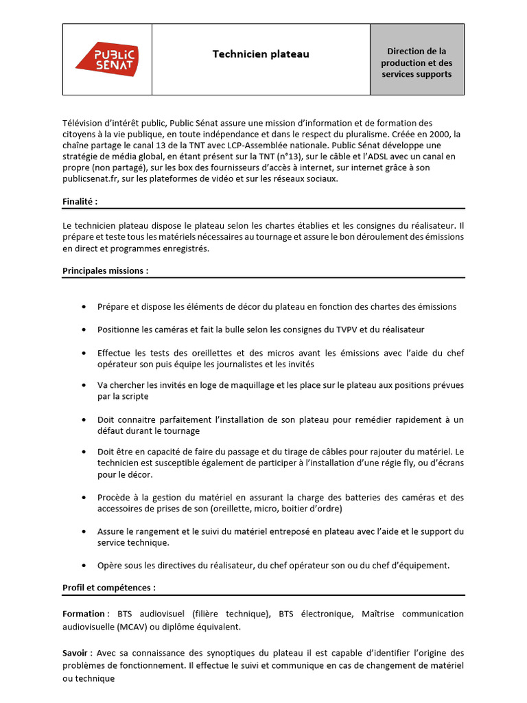 Salaire et missions du technicien plateau | PDF | l'Internet ...