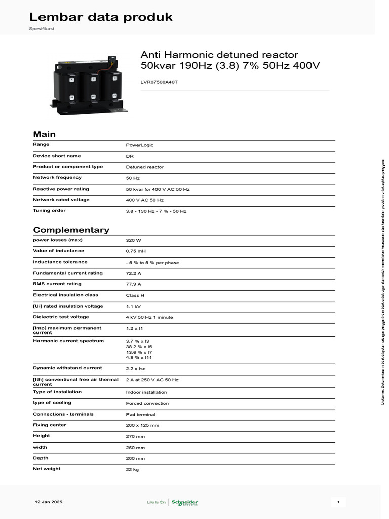 Schneider Electric_PowerLogic-PFC-Detuned-Reactors_LVR07500A40T (4) | PDF | Electrical ...