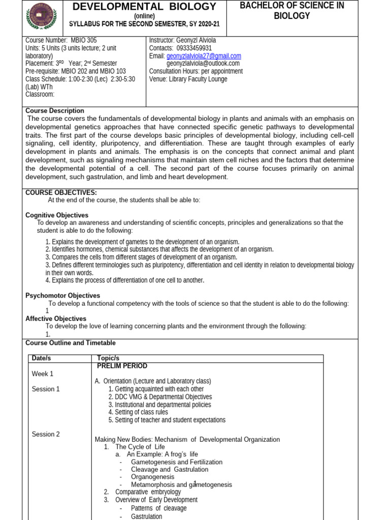 MBIO 305 Developmental Biology | PDF | Developmental Biology | Biology