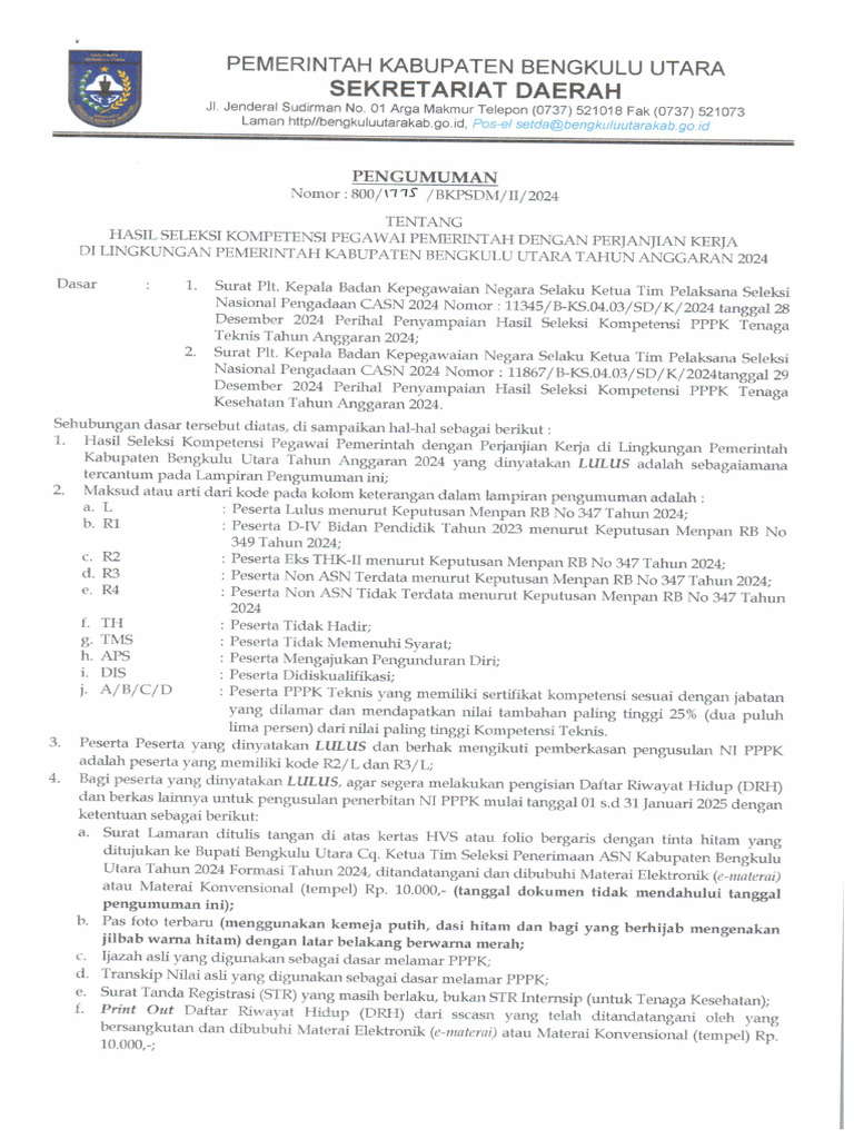 Pengumuman PPPK Teknis 2024 | PDF