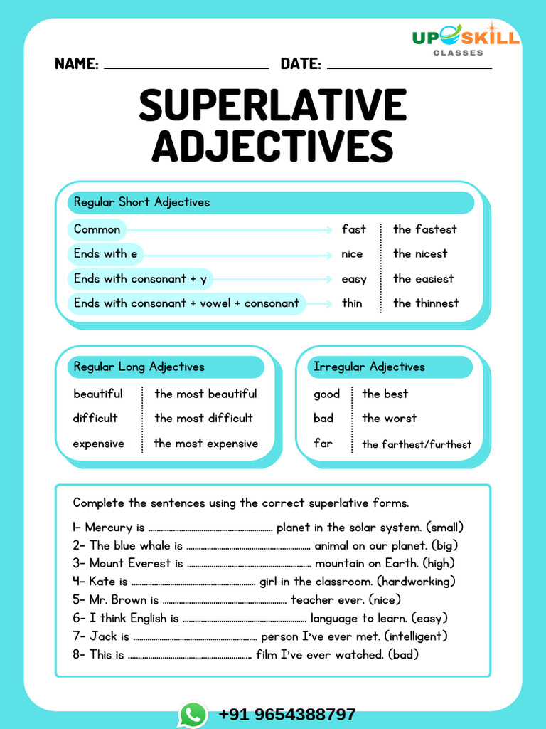 Superlative Adjectives - UpSkill Classes | PDF
