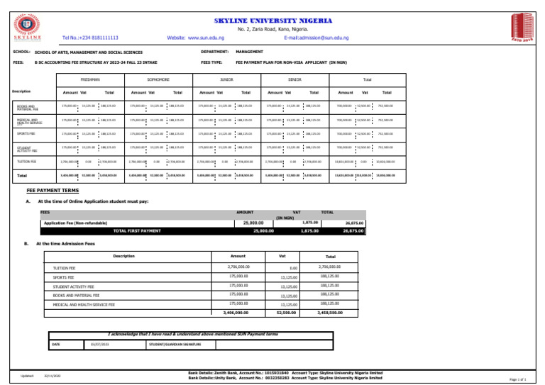 Skyline Uni Fee Structure 2023 | PDF | Public Finance | Payments