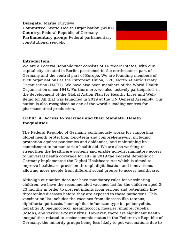 Position Paper MUN - Germany | PDF | Vaccines | Artificial Intelligence