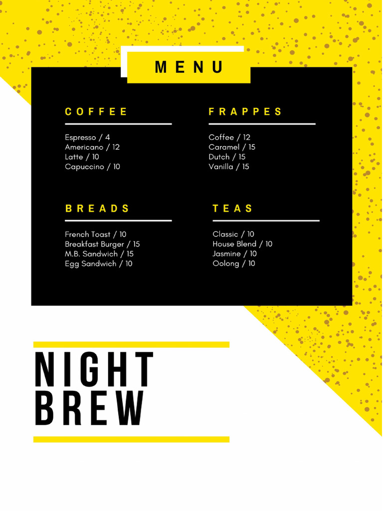 Yellow and Black Coffee Shop Menu | PDF