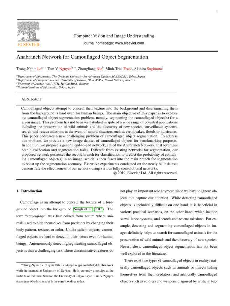 Anabranch Network for camouflaged object segmentation | PDF | Image Segmentation | Camouflage