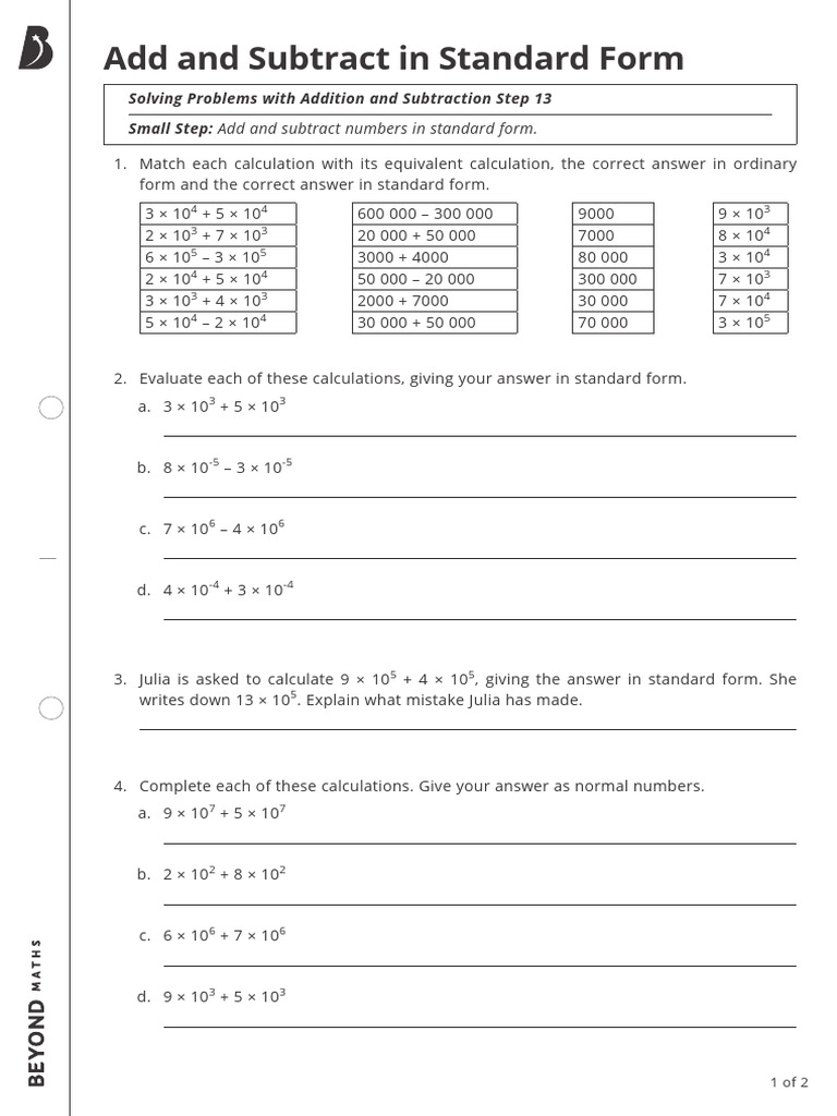 Adding and Subtracting Standard Form | PDF | Subtraction | Mathematics