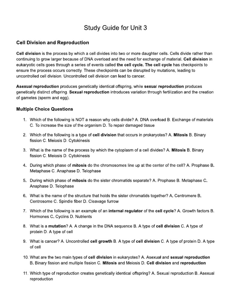 Study Guide Unit 3 | PDF