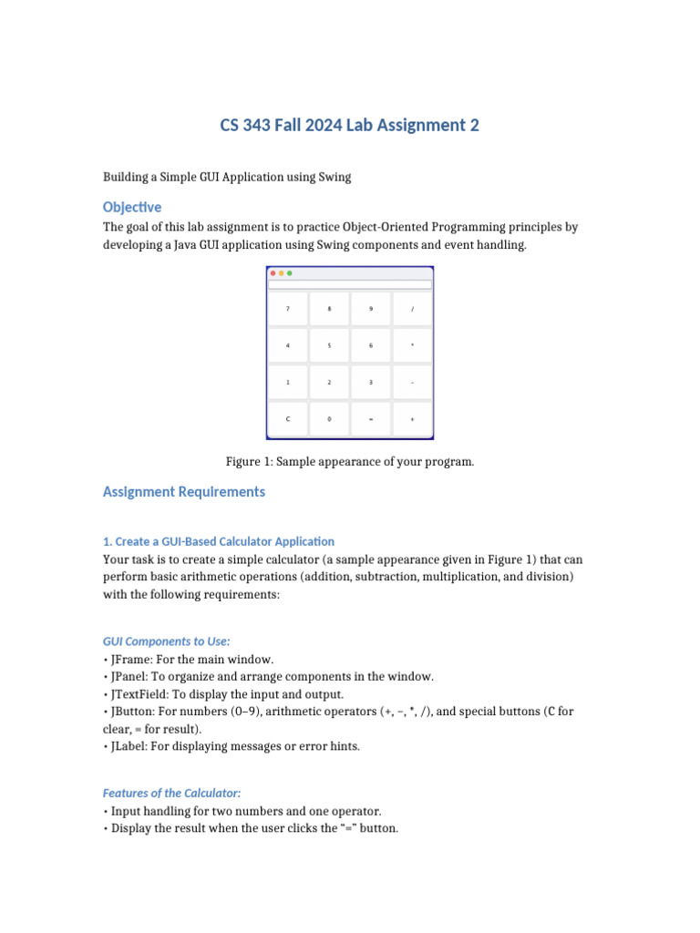 OOP_Lab_Assignment_Swing_Calculator | PDF | Multiplication | Computer Engineering