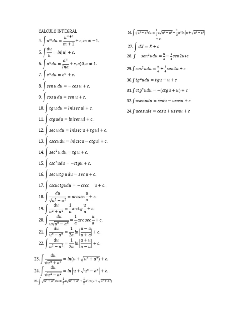 formulas de integrales | PDF