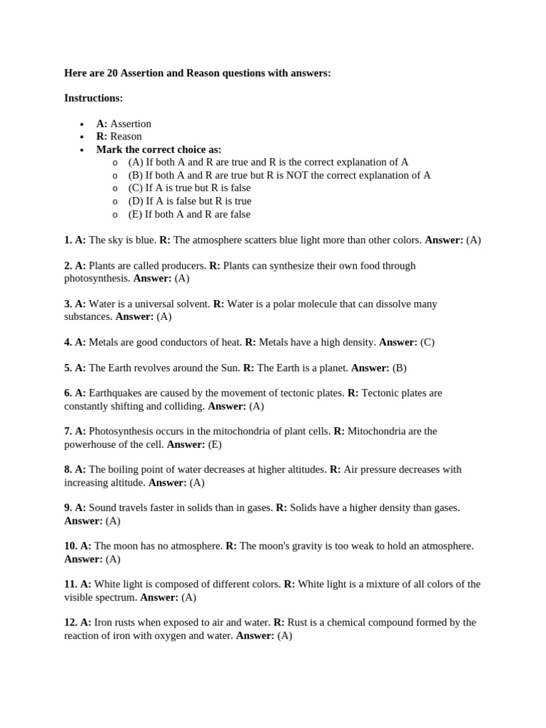 Class 9 Science Assertion & Reason Qs | PDF | Water | Atmosphere Of Earth