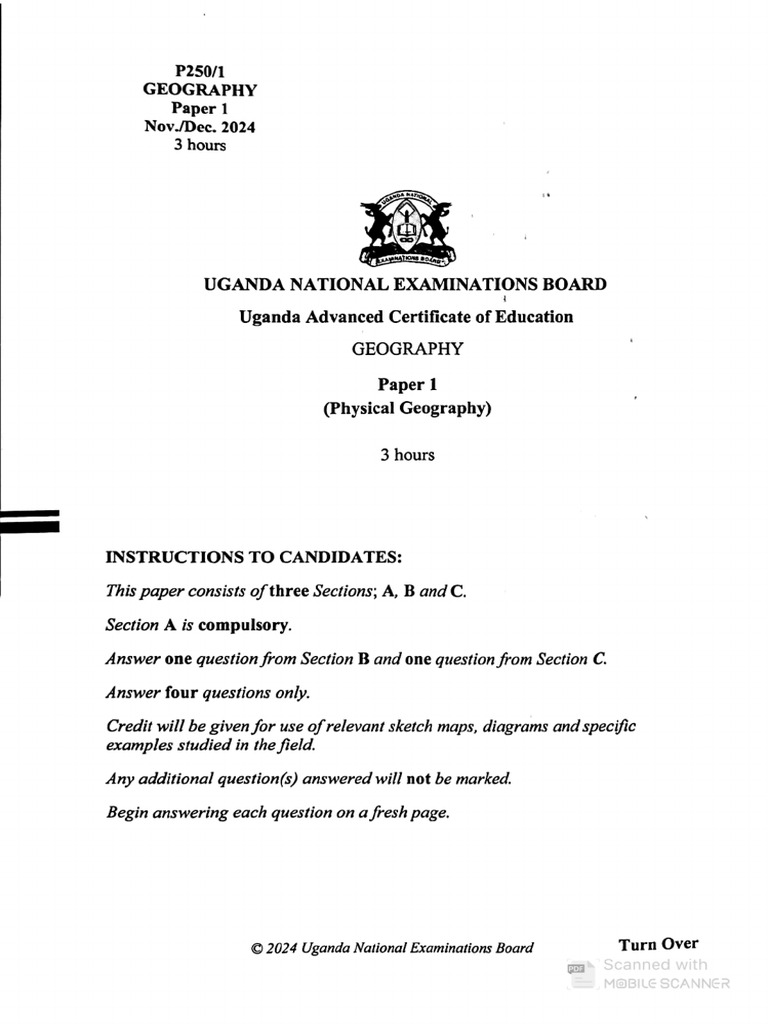 Uace Uneb Geography 1 2024 | PDF