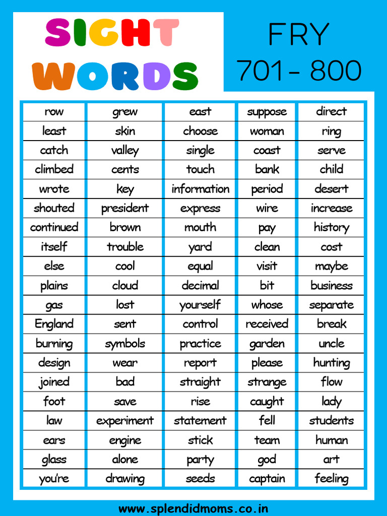 FRY Sight Words 701 800 | PDF