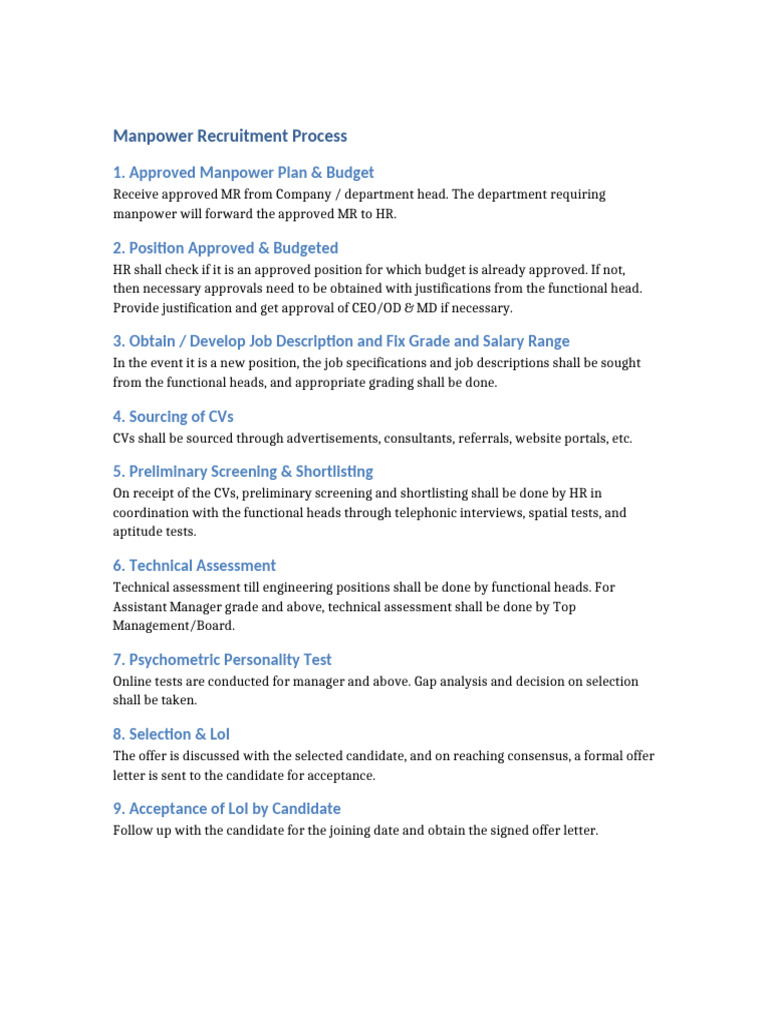 Manpower Recruitment Process Guide | PDF