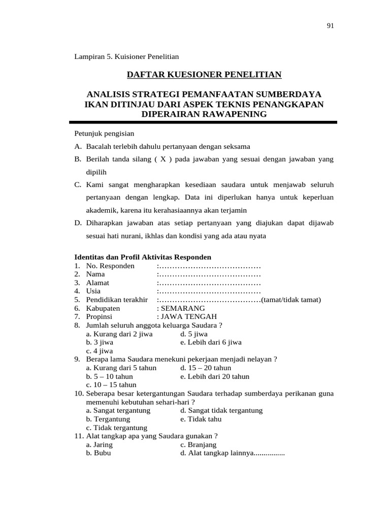 Lampiran 5 Kuisioner | PDF