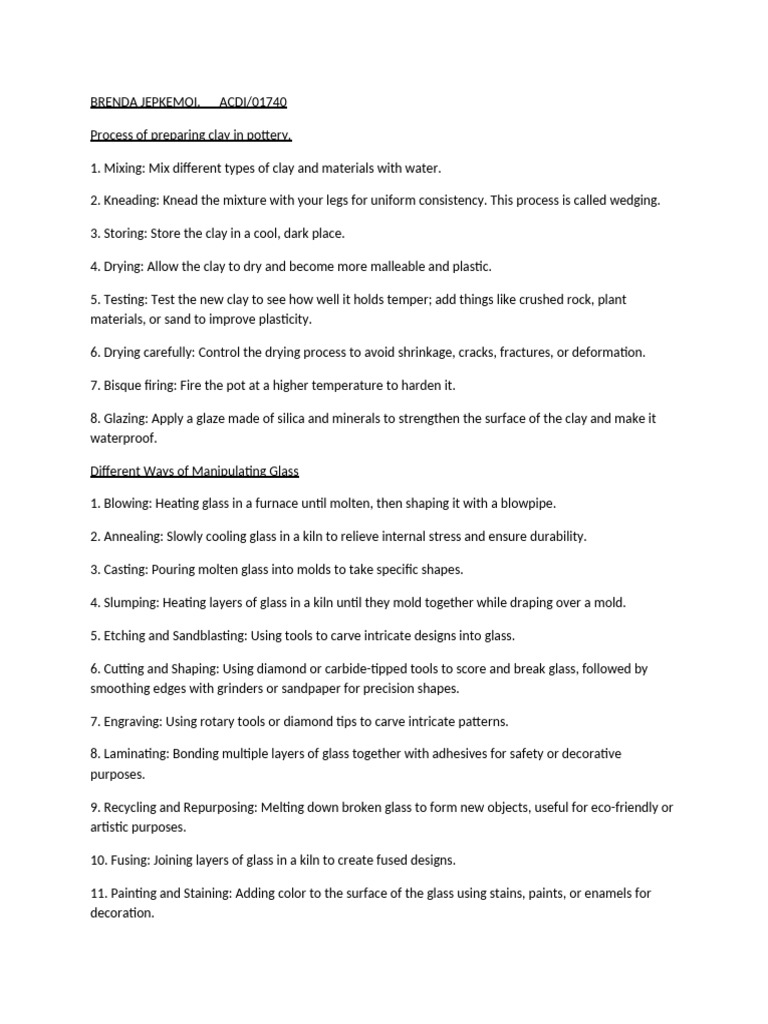 Process of Preparing Clay and Manipulation of Glass | PDF