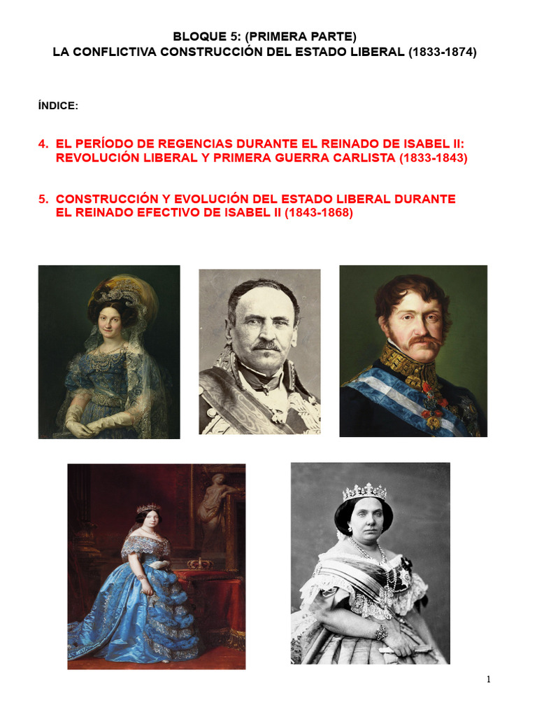Bloque 5. La Conflictiva Construcción Del Estado Liberal (1833-1874) | PDF | España | Política ...