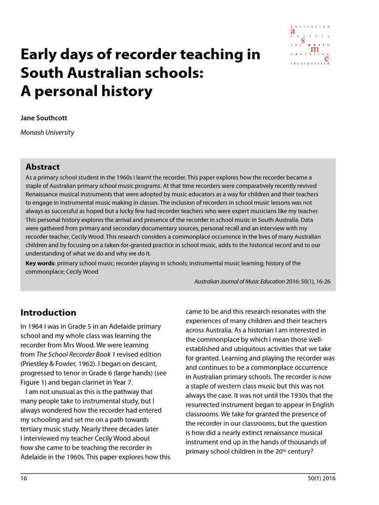 History of Recorder in Australian Schools | PDF | Recorder (Musical ...