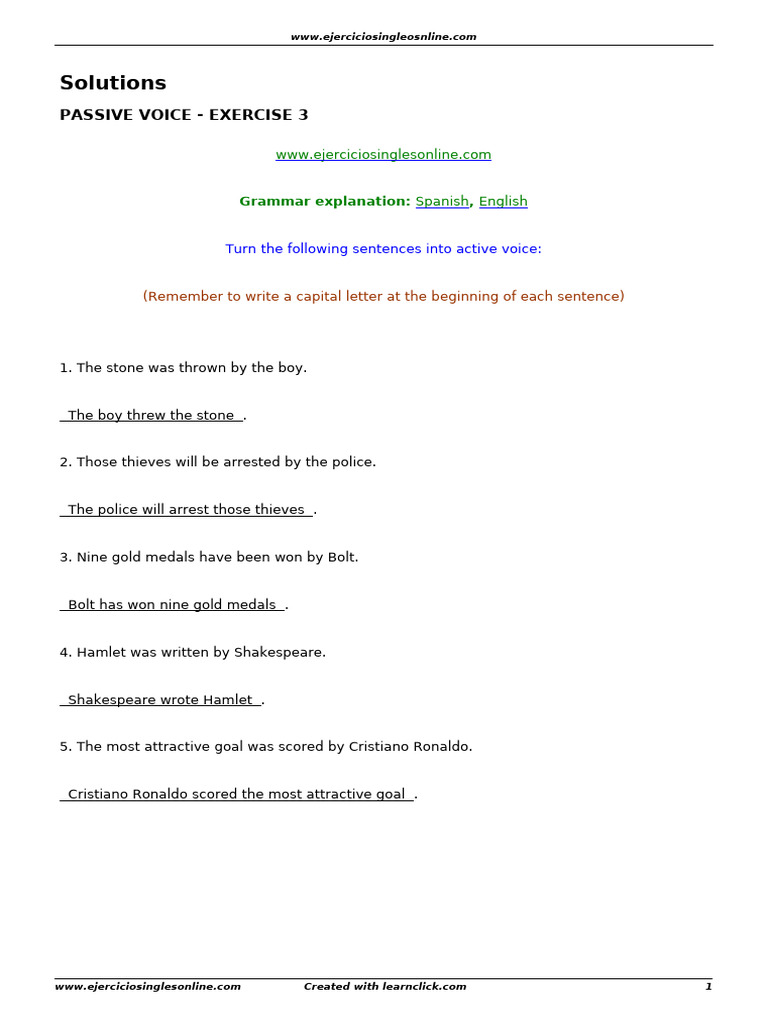 Spanish Passive Voice Exercises | PDF