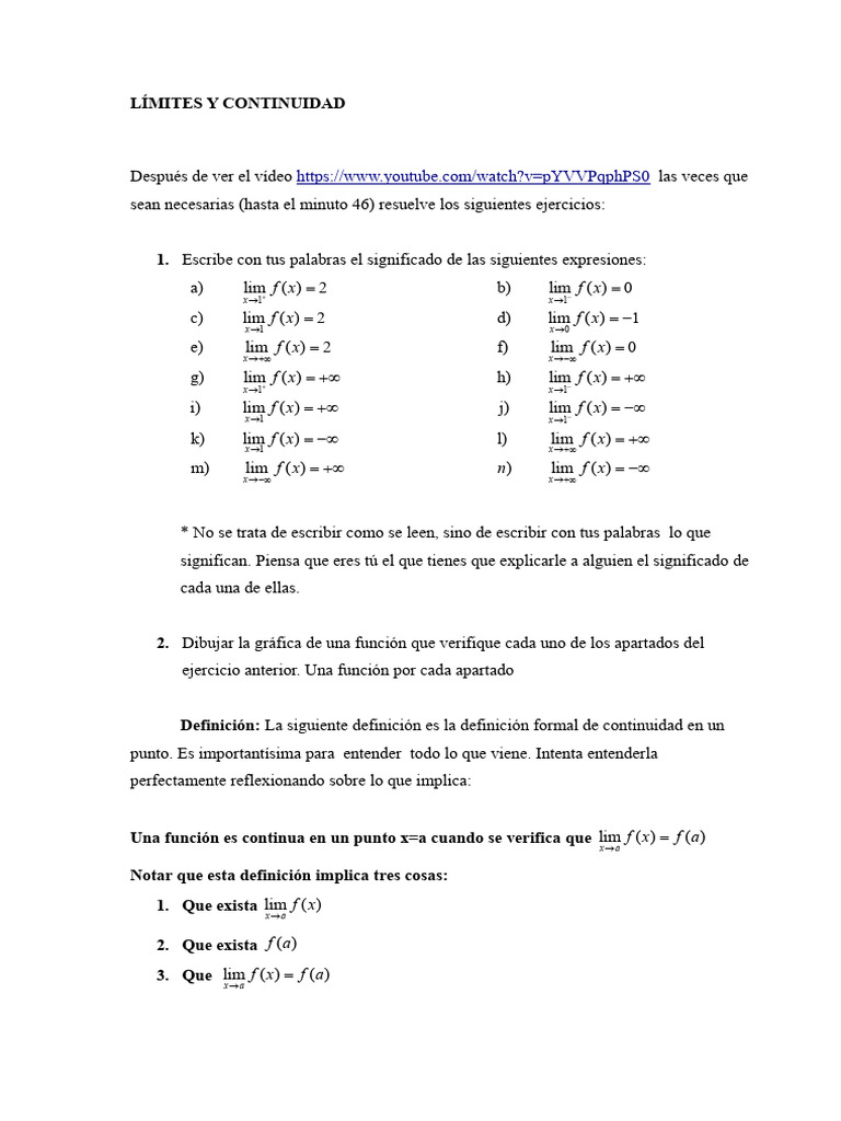 Continuidad y Límites en Funciones | PDF | Función continua | Función ...