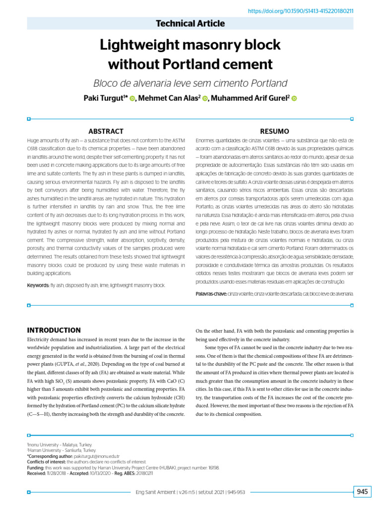 Lightweight Masonry Block Without Portland Cement | PDF | Concrete | Cement