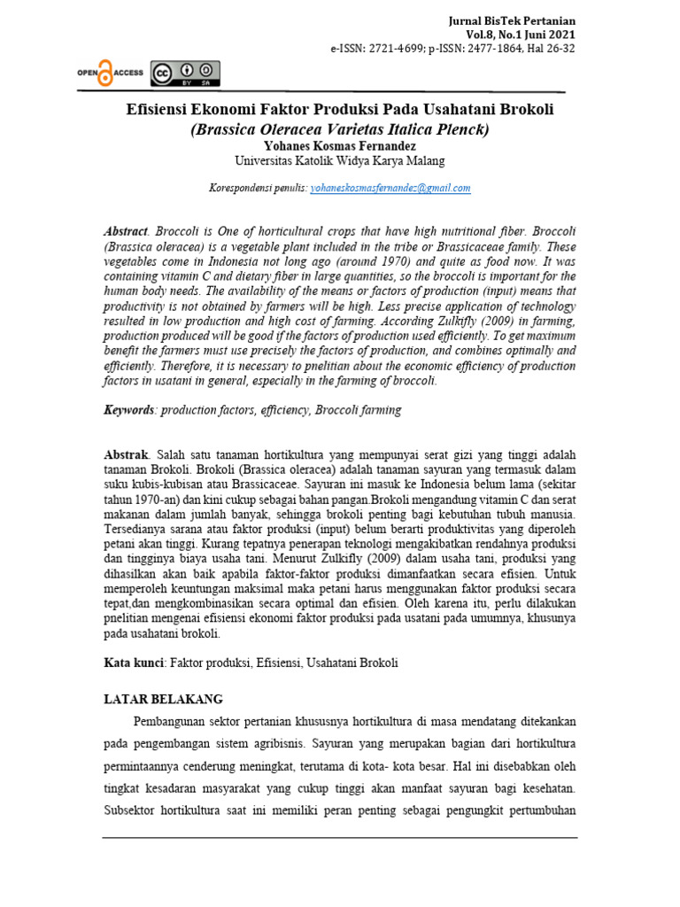 Efisiensi Ekonomi Faktor Produksi Pada Usahatani B | PDF