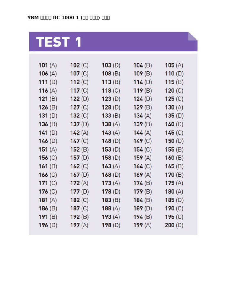Ybm Toeic RC 1000 1 Answers | PDF