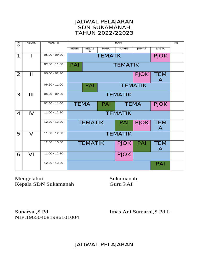 JADWAL PELAJARAN PAI | PDF