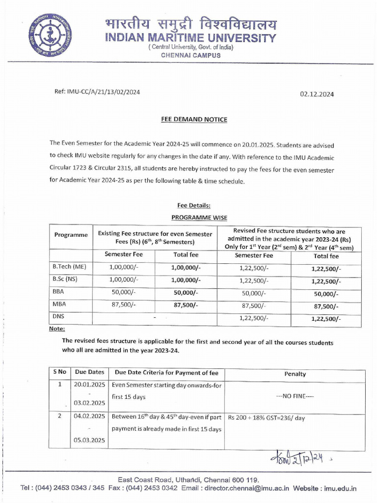 Fee Demand Notice for Even Sem 2024-25 | PDF