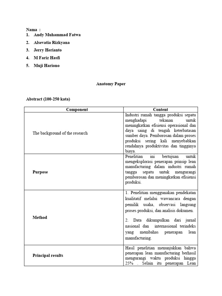 Anatomy Paper Lean Manufacturing REVISI | PDF