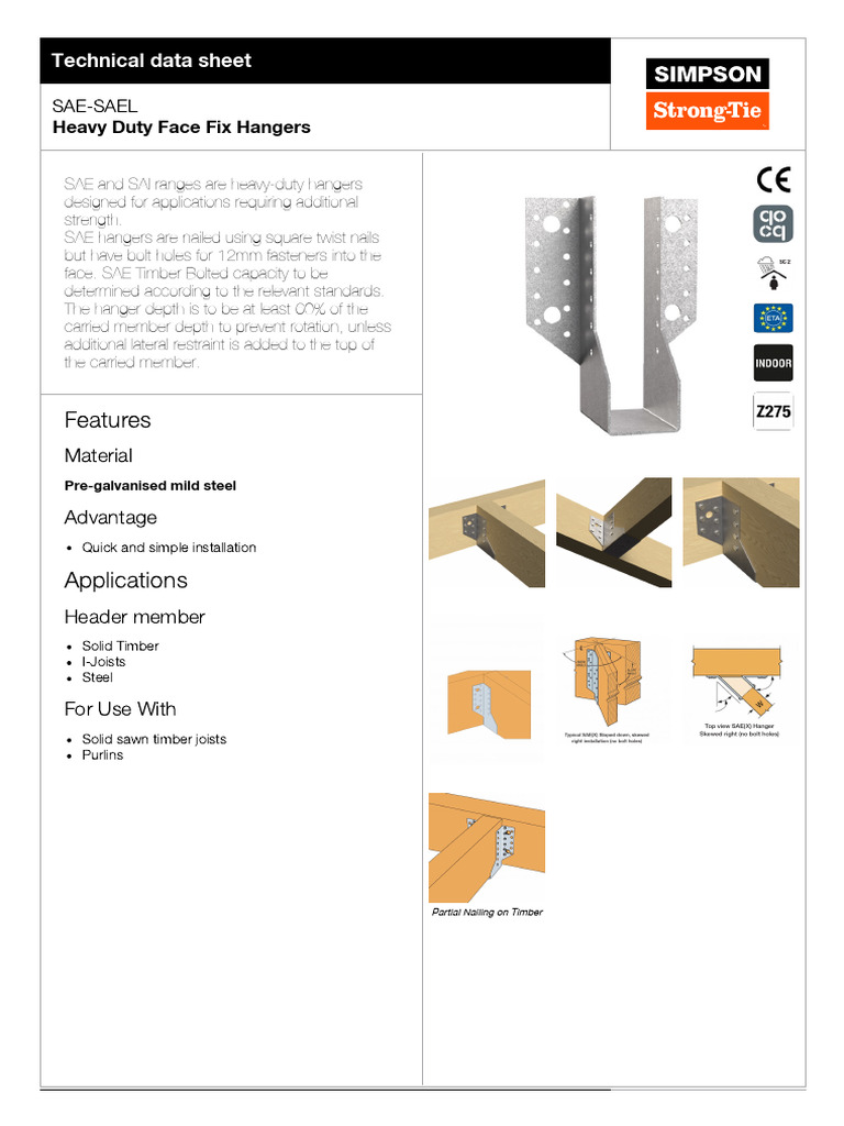 SAE SAEL Heavy Duty Face Fix Hangers | PDF | Screw
