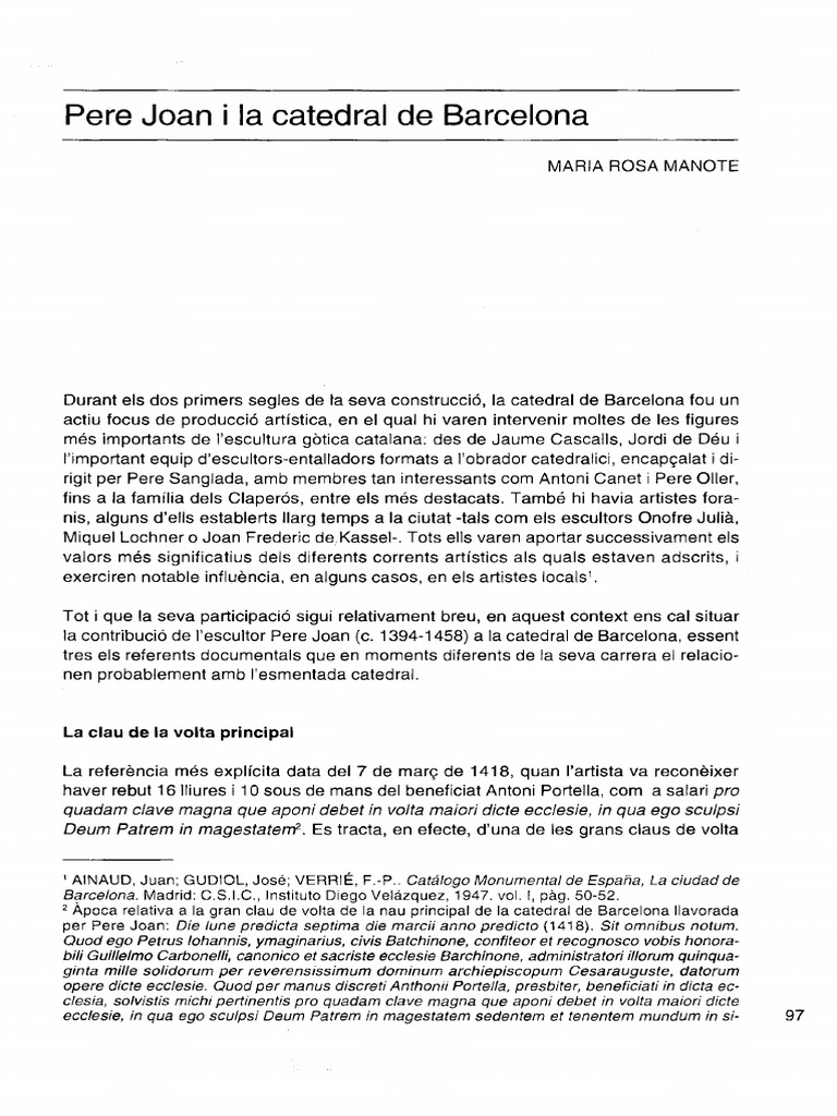 Pere Joan i la catedral de Barcelona | PDF
