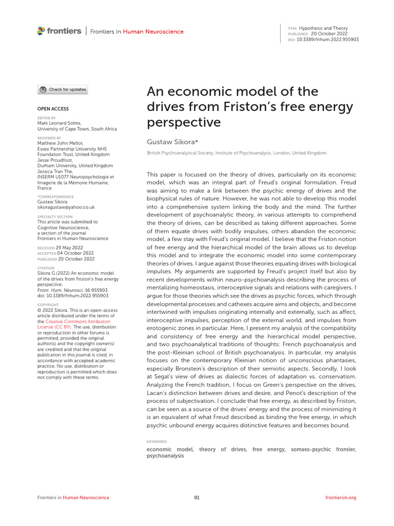 An economic model of drives from Fristons free energy perspective | PDF ...