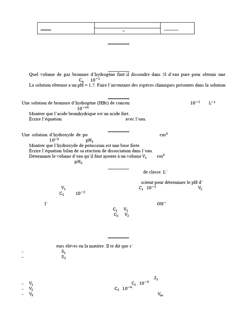 Exercices sur Acides et Bases Fortes | PDF | Concentration molaire | Ph